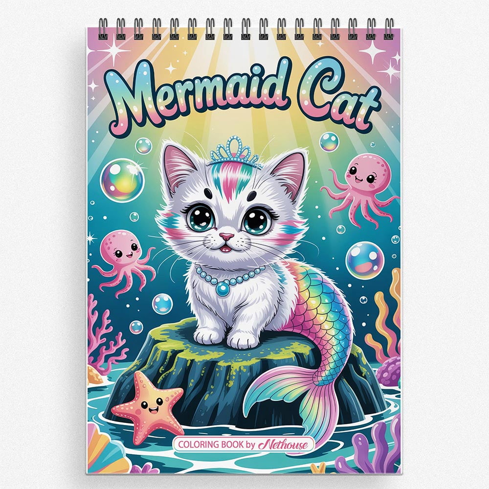 NETHOUSE Mermaid Cat Coloring Book For Adults Relaxation & Stress ...