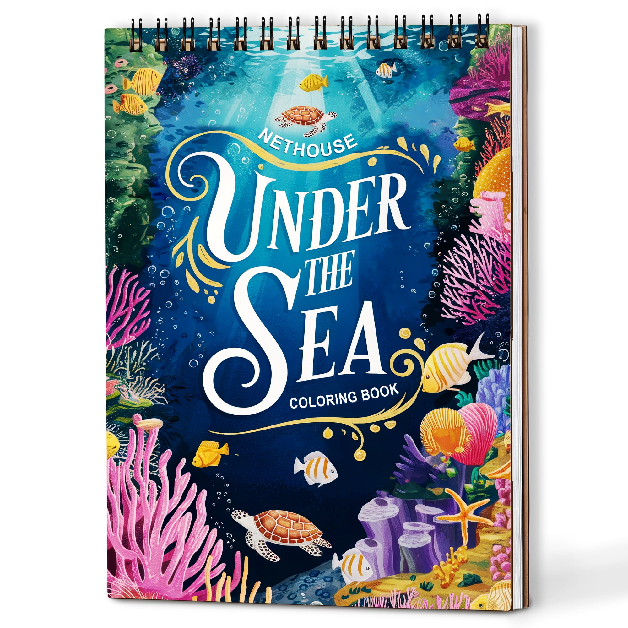 NETHOUSE Under The Sea Spiral Coloring Book for Adults, A5 Wooden Cover ...