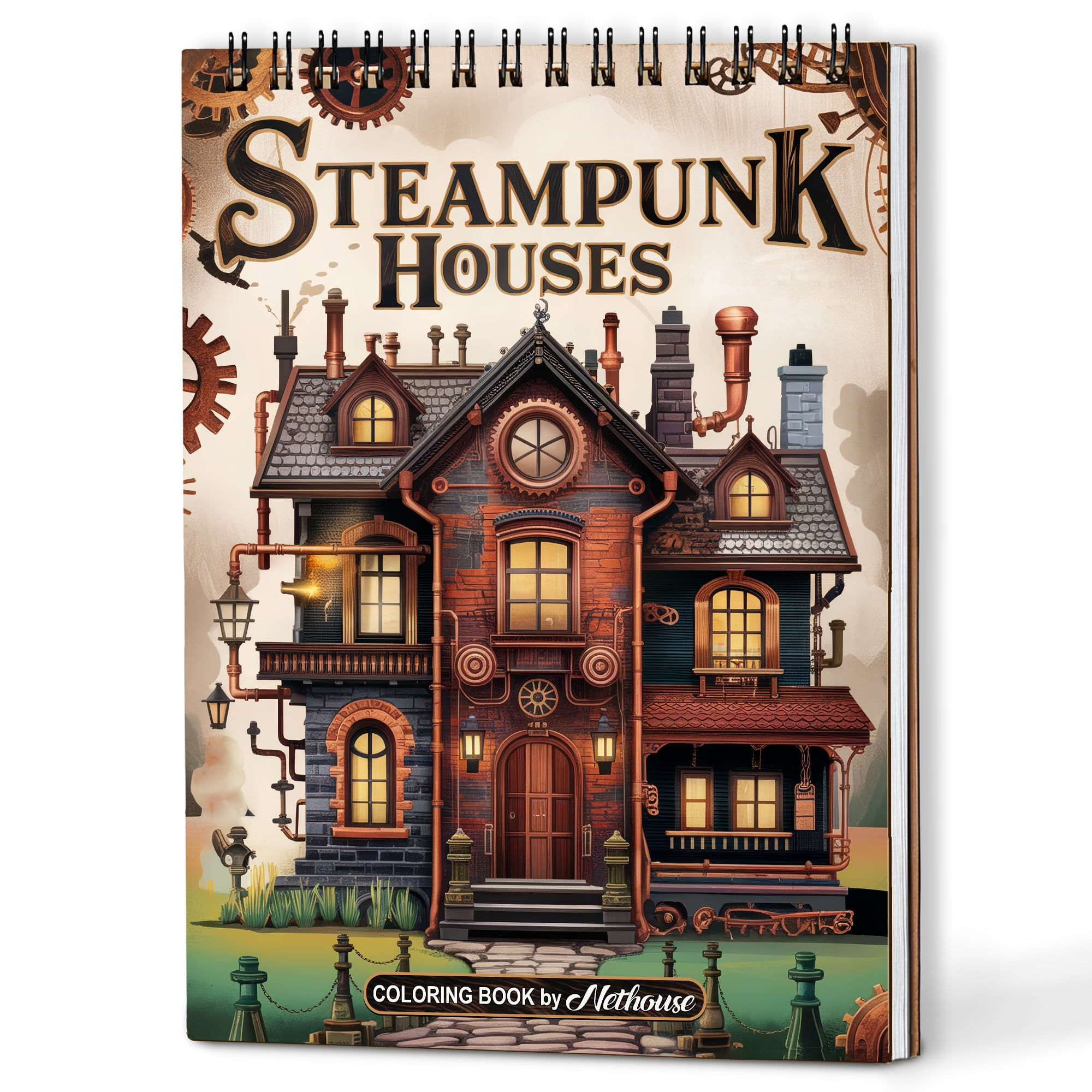 NETHOUSE Steampunk Houses Spiral Coloring Book for Adult, A5 Wooden ...