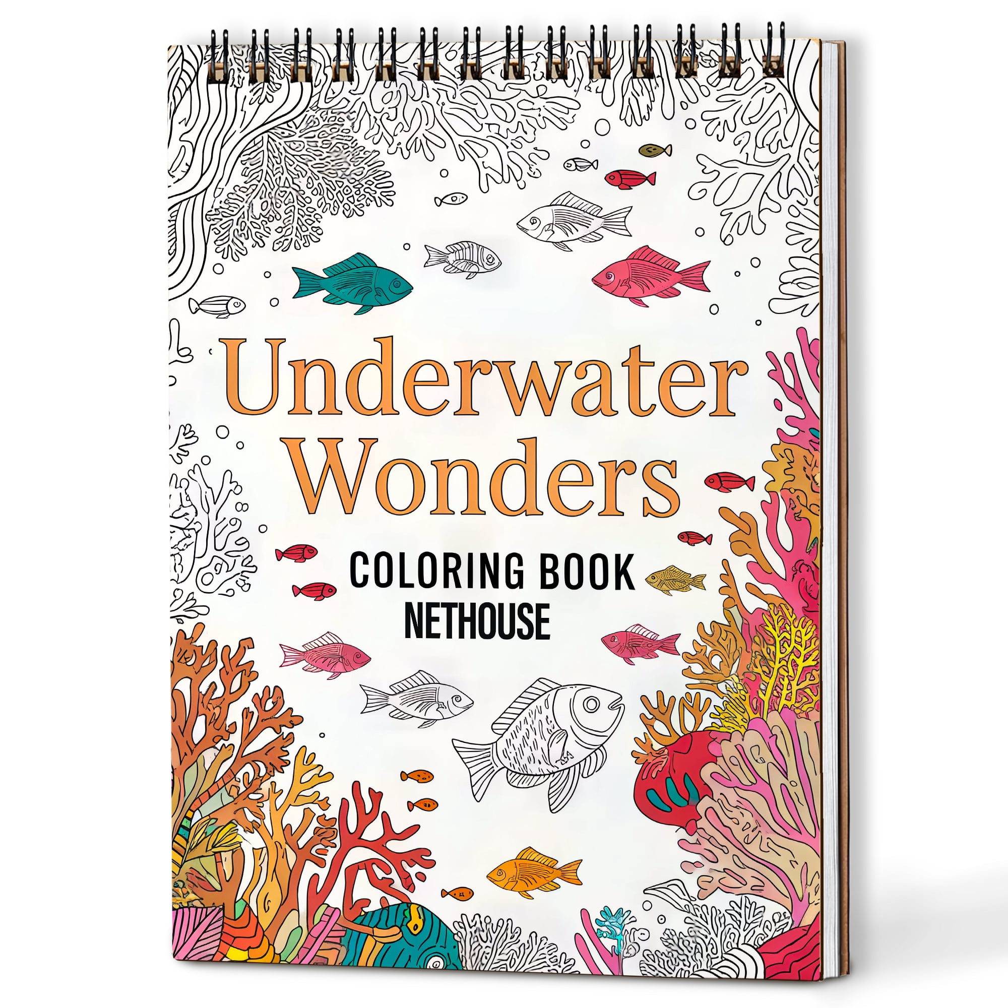 NETHOUSE Underwater Wonders Spiral Coloring Book for Adults, A5 Wooden ...