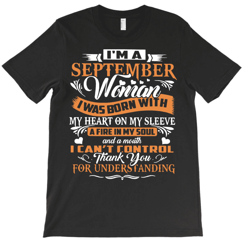 NETHOUSE Women's Birthday T-Shirt - September Woman with Fire in Her ...