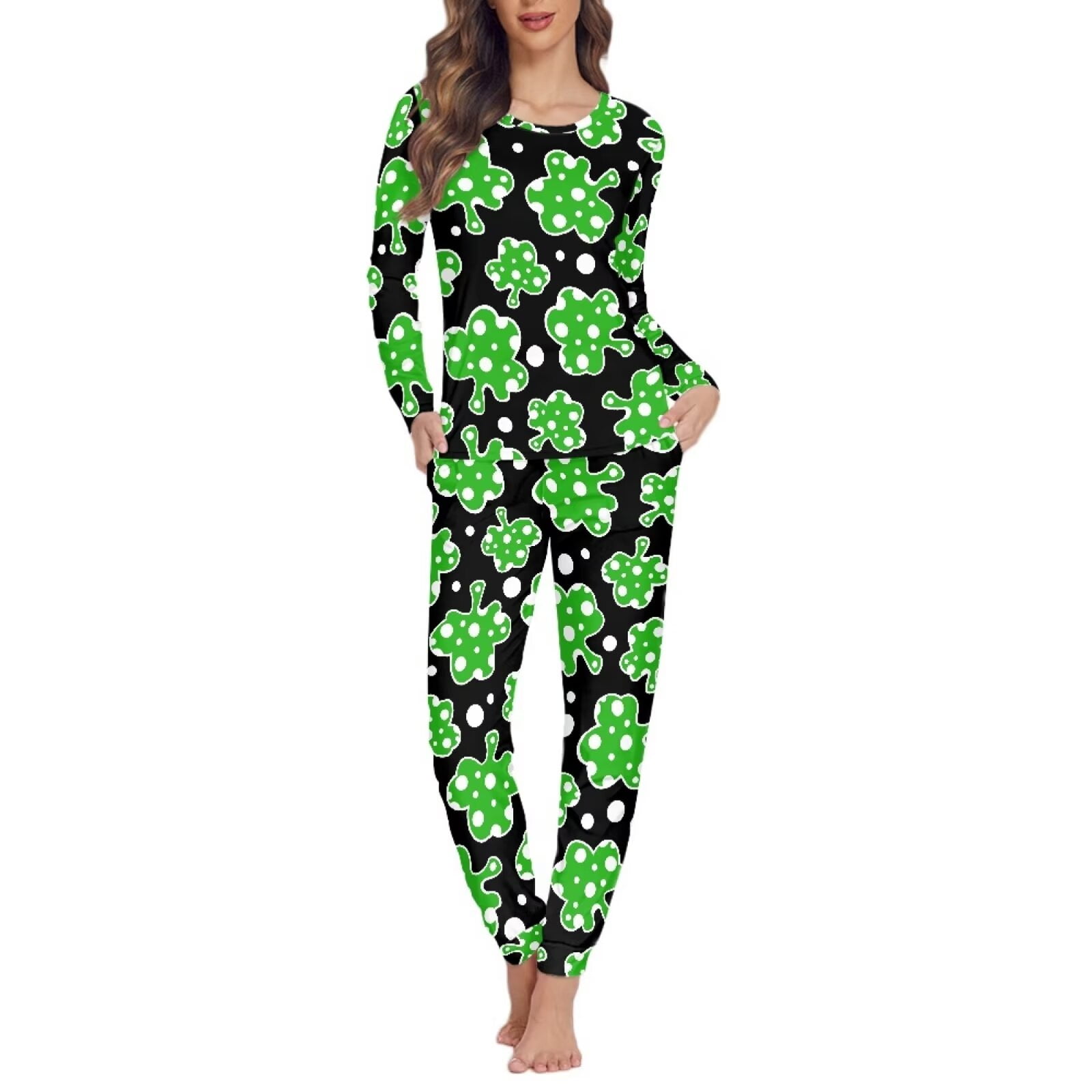 NETILGEN 2 Pack Green Leaf Pajama Sets for Women Soft Loungewear, O ...