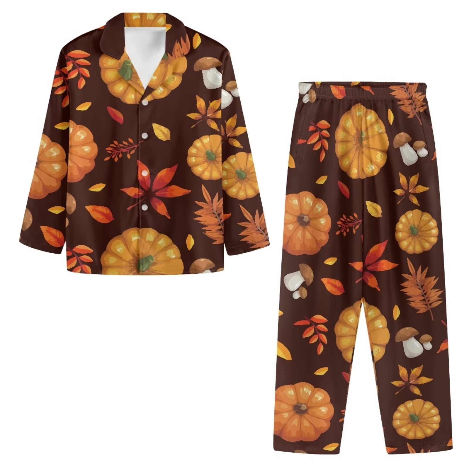 NETILGEN 2 Pack Thanksgiving Pumpkins V-Neck Button Up Pajama Top, Big ...