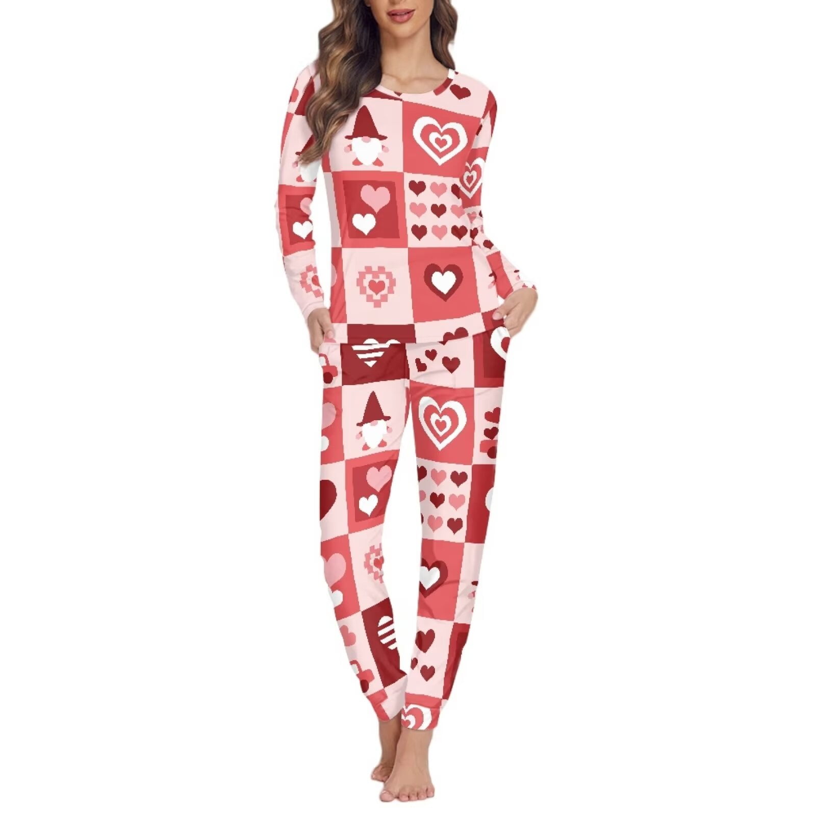 Netilgen 2 Pcs Romantic Hearts Pajamas For Women Set Plus Size Skin Friendly Valentines Day