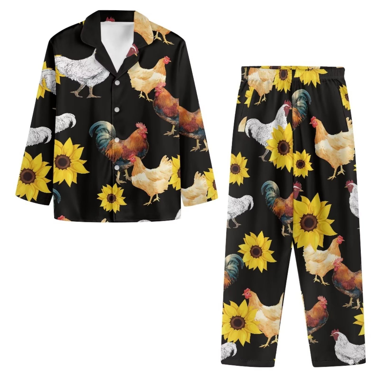 NETILGEN 2 Pcs Set Sunflowers Chicken Button Down Pj Sets for Women Fit ...