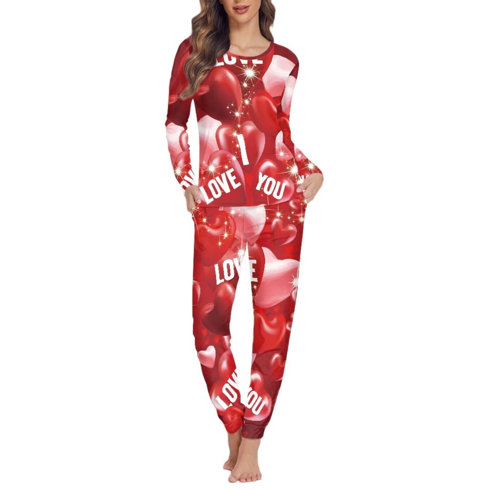 NETILGEN 2PCS I LOVE YOU Heart Women Pj Sets Summer & Fall, Valentine's ...