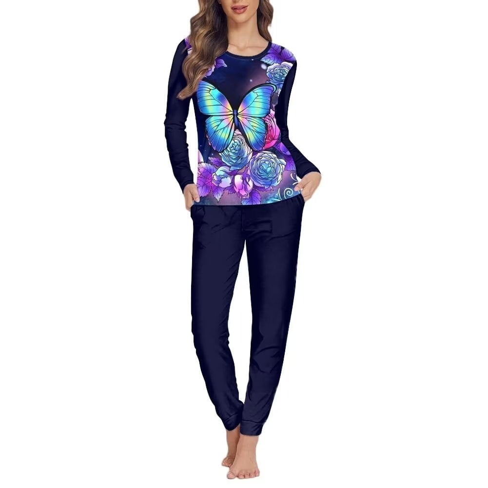 NETILGEN 3D Flowers Butterfly Pjs for Women Summer, Round Neck Women ...