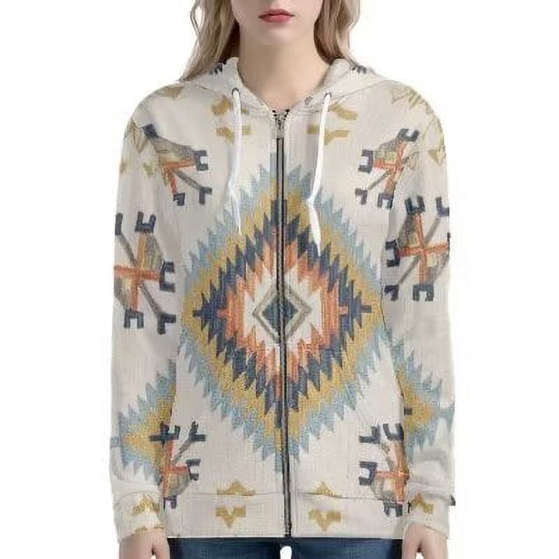 Netilgen Abstract Aztec Tribe Geometry Zip Up Hoodies For Women