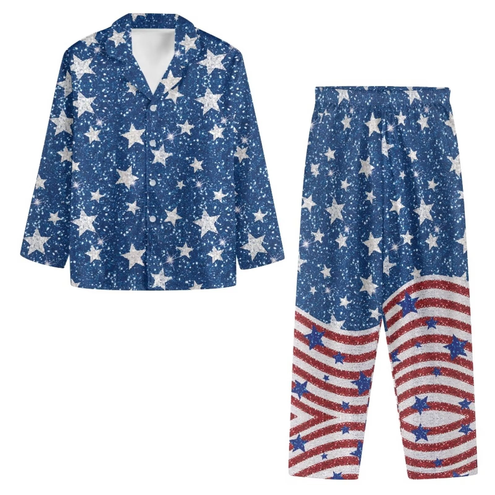 NETILGEN American Flag Design Big Pockets Womens Button Up Gown Pajama ...