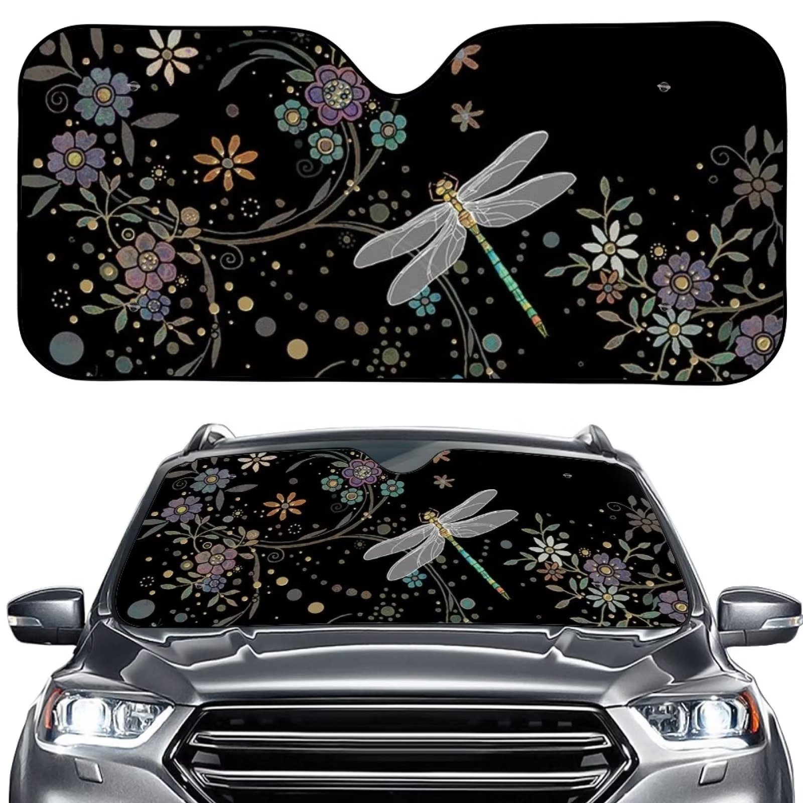 NETILGEN Antique Flower Dragonfly Windshield Sun Shade UV Ray and Heat ...