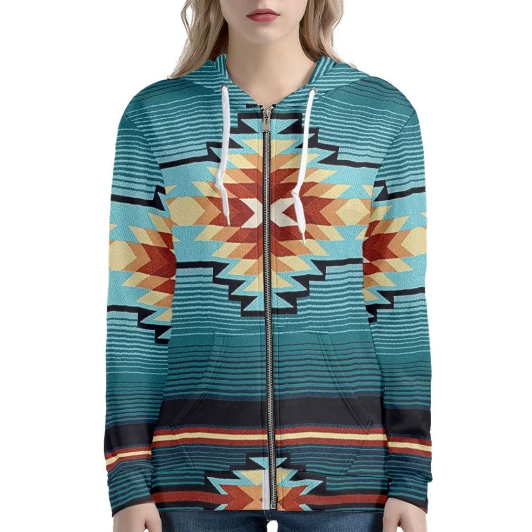 Netilgen Aztec Tribe Geometry Design Hoodies For Women Pullover Graphic