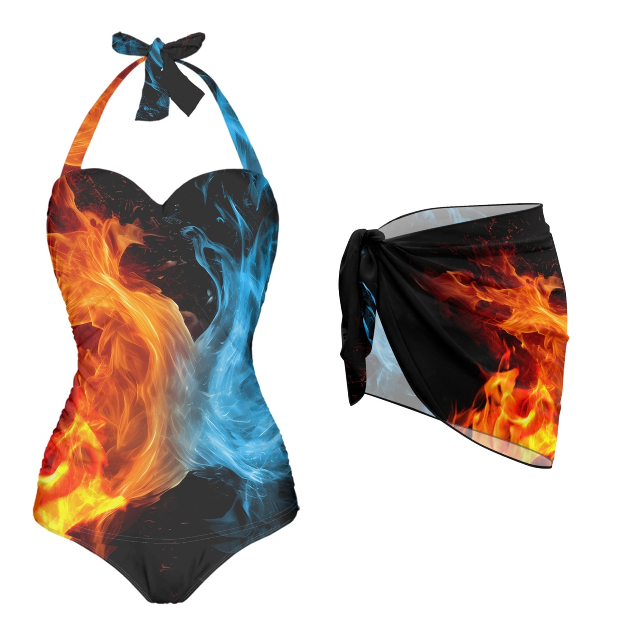 NETILGEN Beach Cover Ups Womens One Piece Swimsuits Flames Swimsuit ...