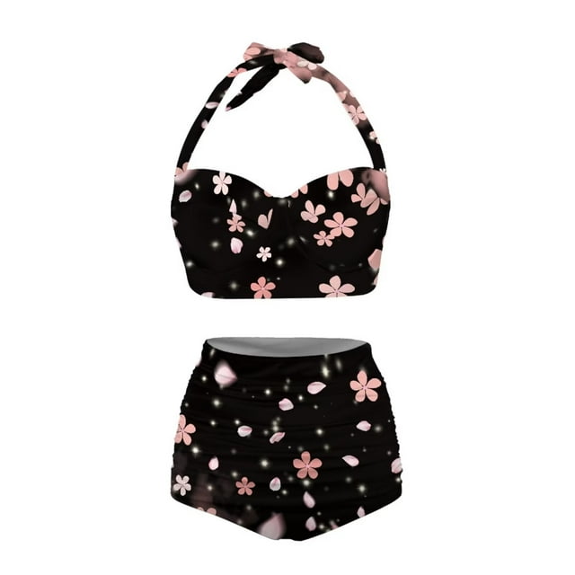 Netilgen Cherry Blossom Print Tankini Swimsuits For Women With Shortss