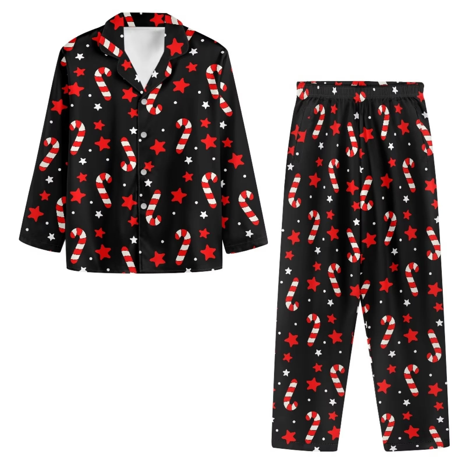 NETILGEN Christmas Candy Cane Print 2 Pack Button Pajama Sets for Women ...