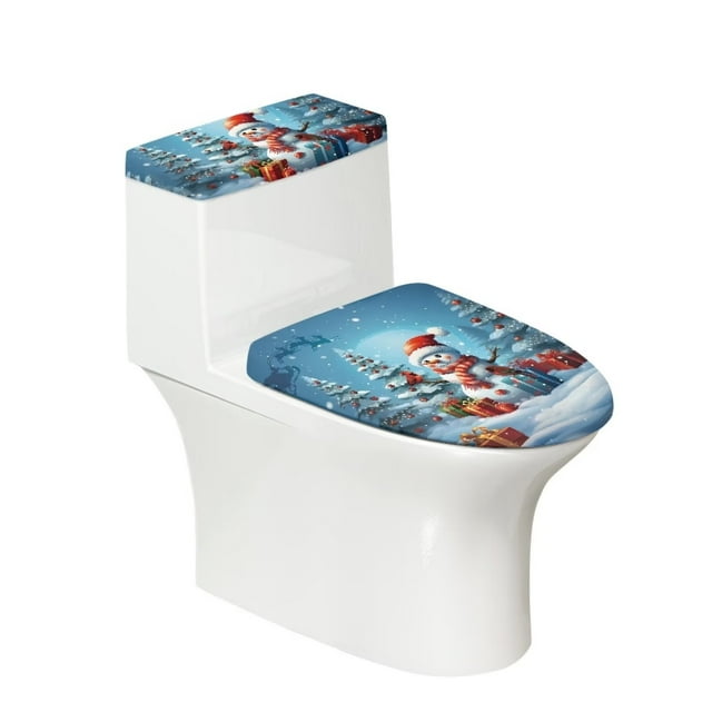 NETILGEN Christmas Snowman Toilet Lid Cover Set Cute + Toilet Top Cover ...