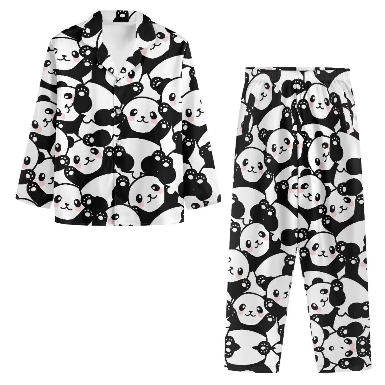 NETILGEN Cute Panda Pattern Button Pjs for Women Set Long, Leisure ...