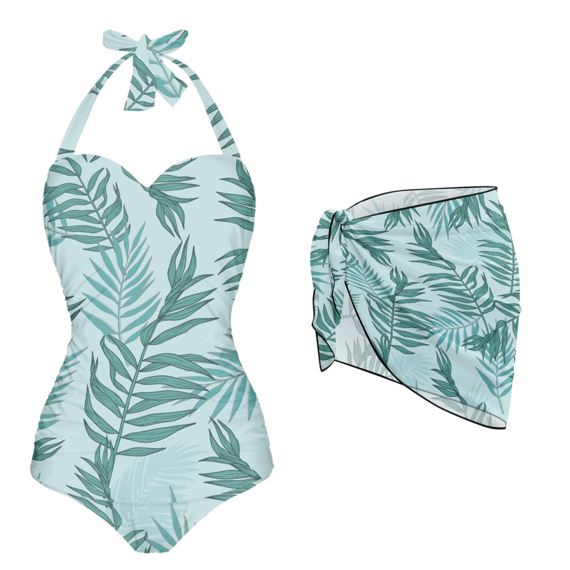 NETILGEN Green Leaves Womens One Piece Swimsuits Beach Cover Up Tummy ...