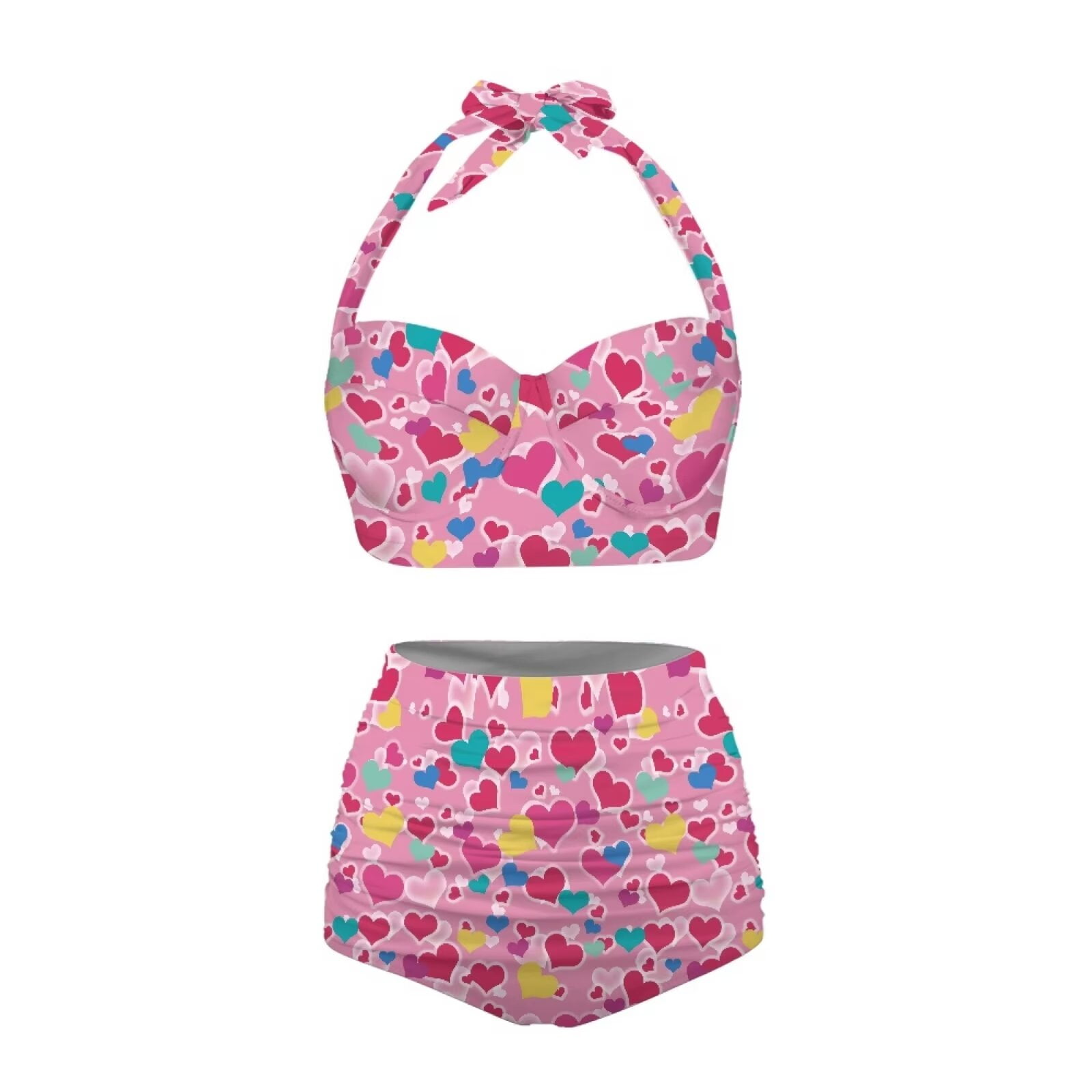 NETILGEN Ladies 2 Piece Swimsuit with Wrap with Romantic Heart Print ...