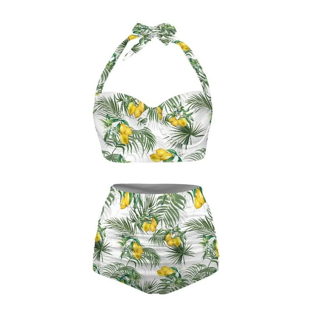Netilgen Lemon Fruit Elastic Ladies Swimsuits 2 Piece Set Tankini