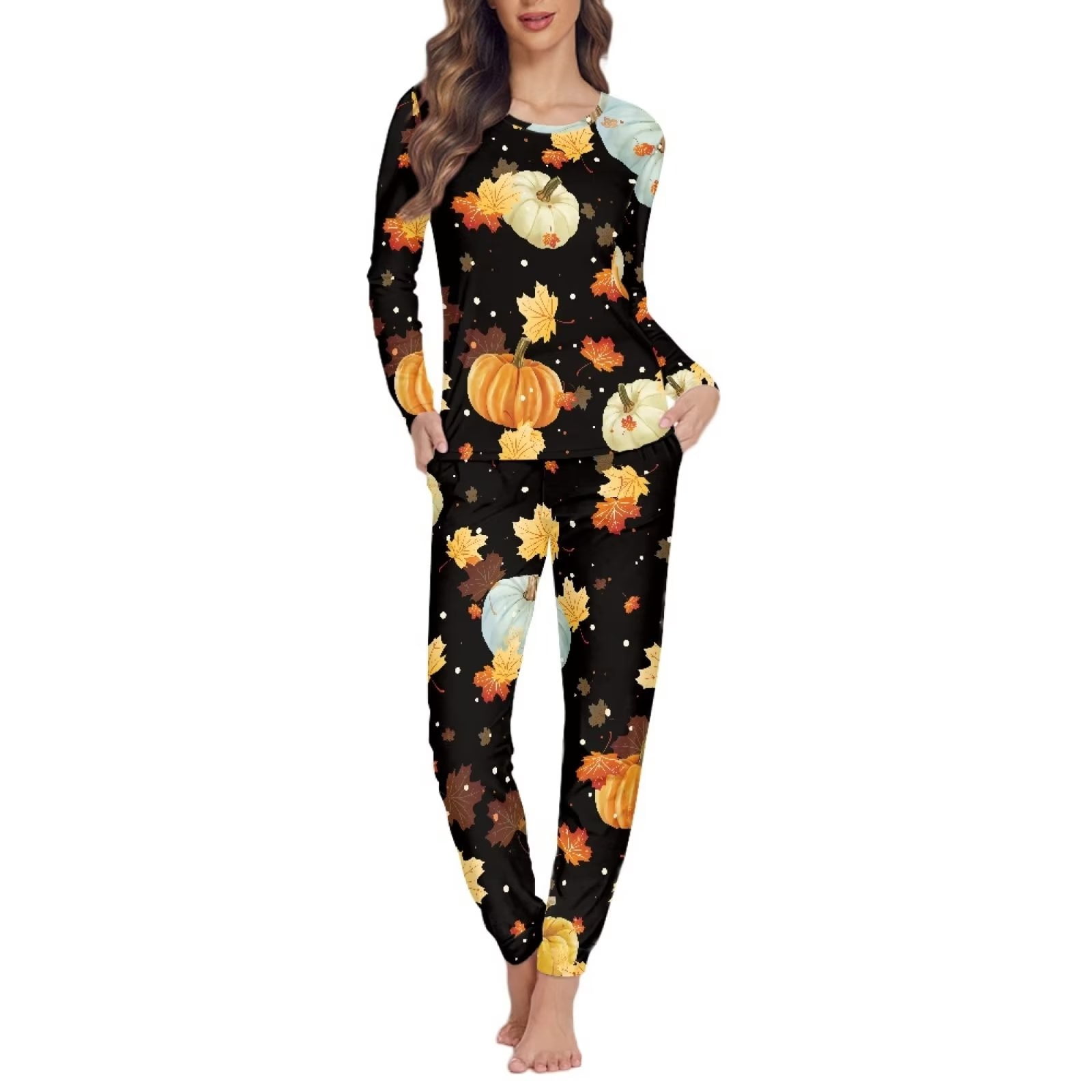 NETILGEN Mini Fall Marple & Pumpkins Print Lightweight Nightwear for ...