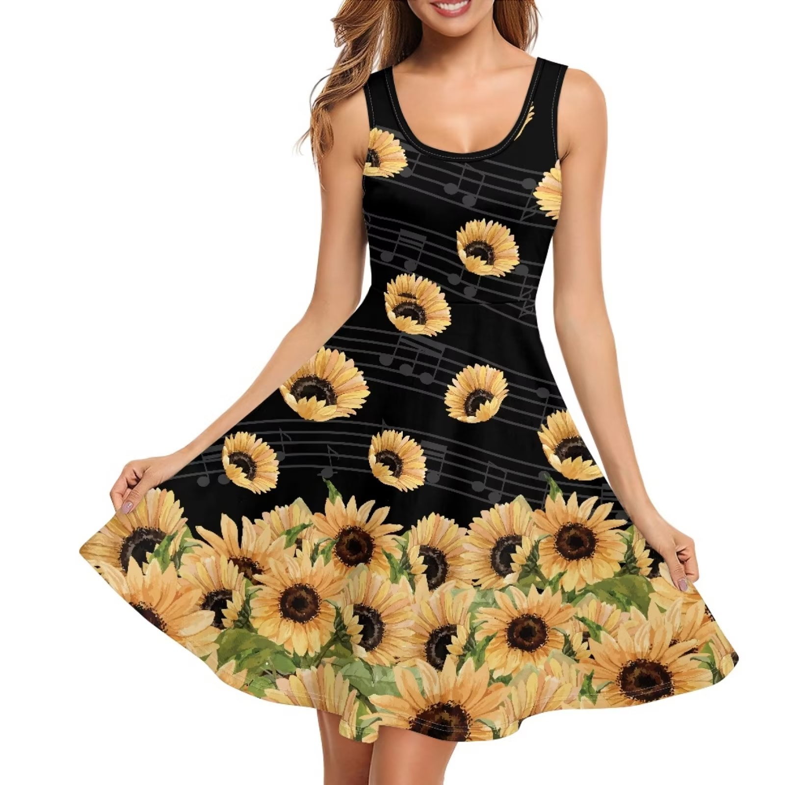 NETILGEN Music Daisy Flowers Soft Leisure Women Tank Dresses Summer ...