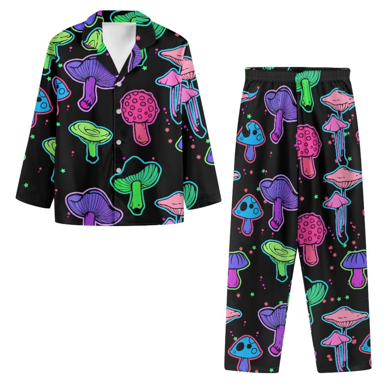 NETILGEN Night Aesthetic Mushroom Button Down Sleepwear for Women ...