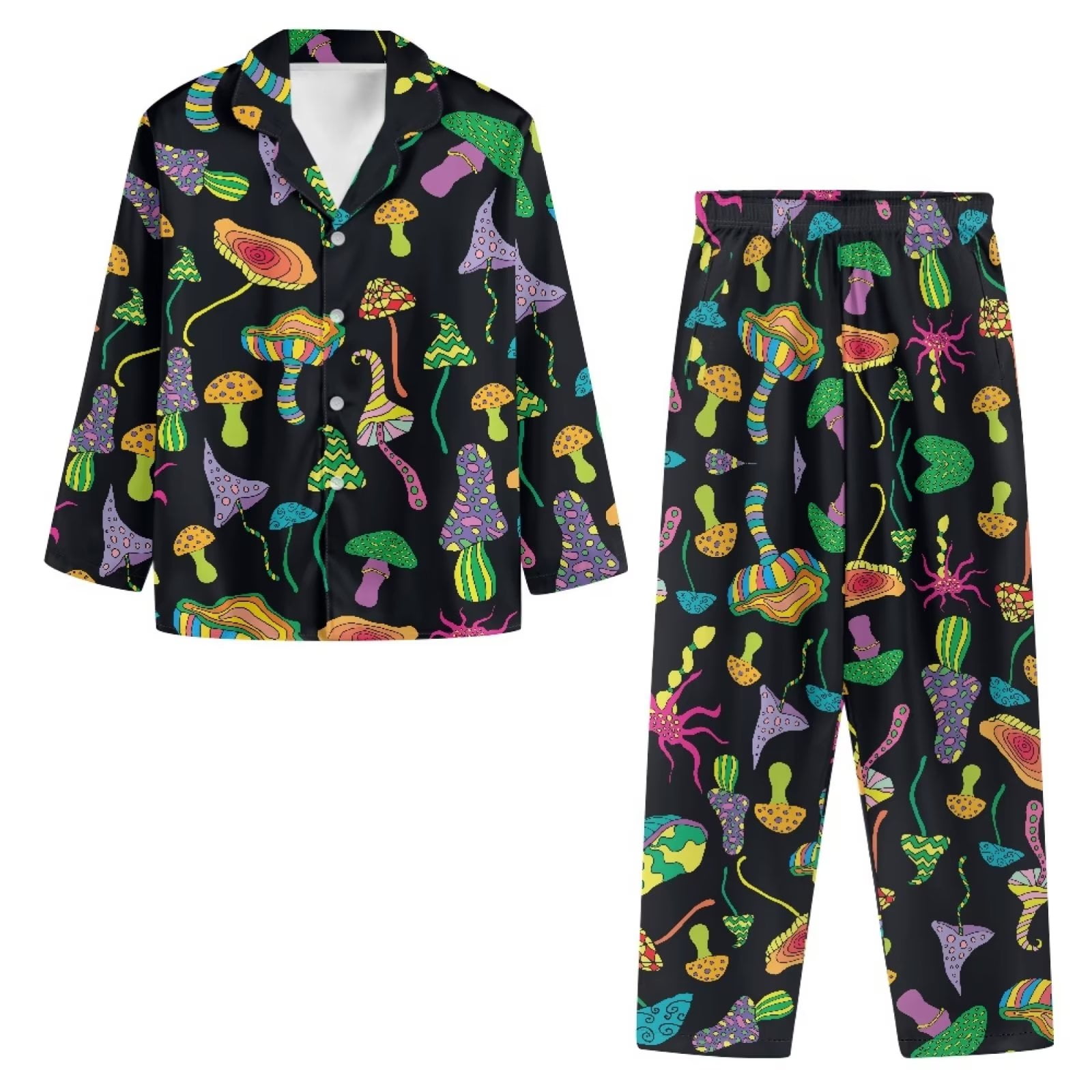 NETILGEN Psychedelic Mushroom 2 Pack Button Pajama Sets for Women Soft ...