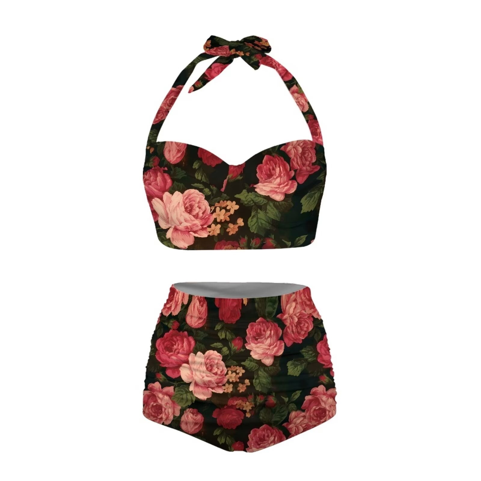 NETILGEN Rose Cluster Pattern Halter Tankini Swimsuits for Women ...