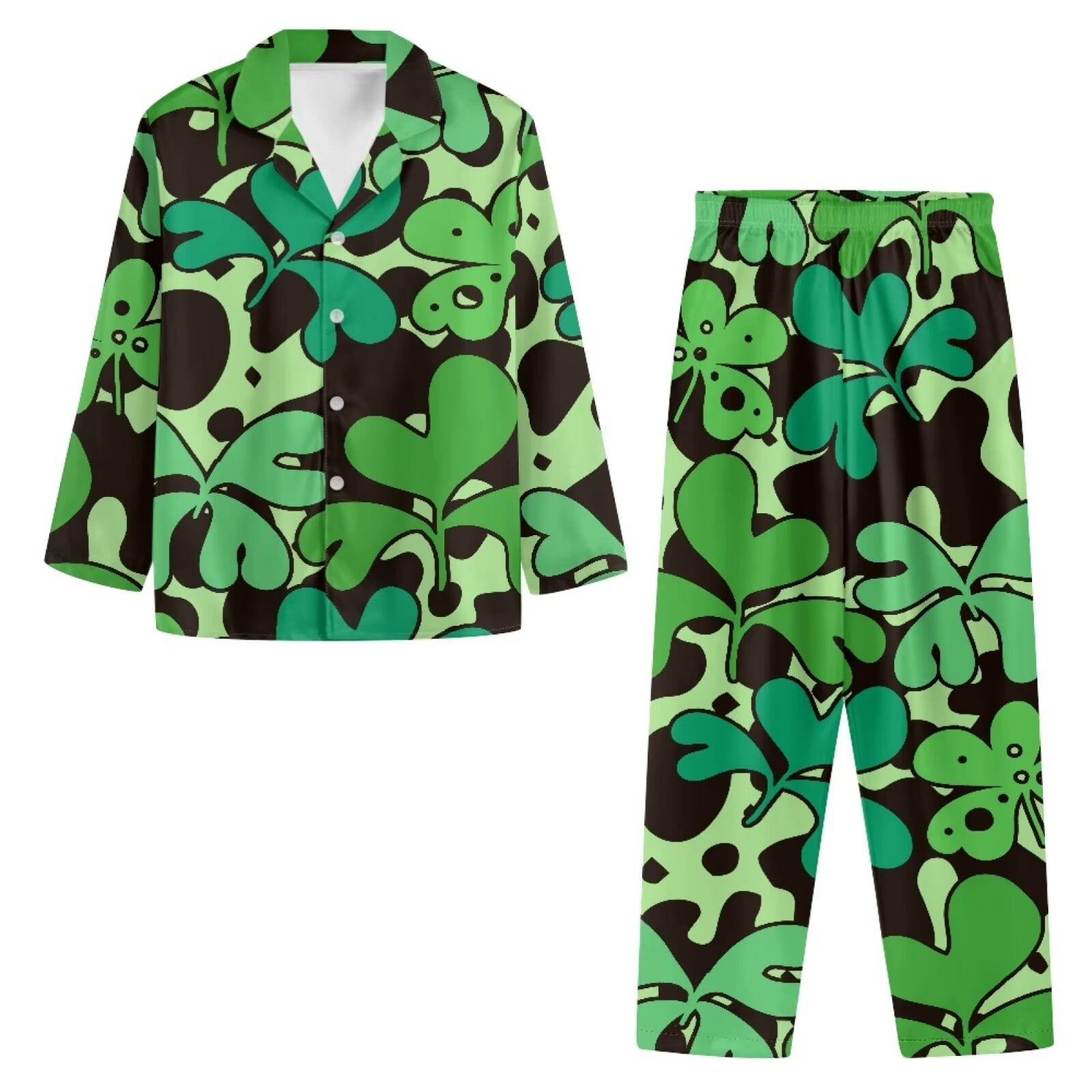 NETILGEN Stripe & Leaves Print V-Neck Button Up Pajama Top, 2 Pack Big Pockets Design Button ...