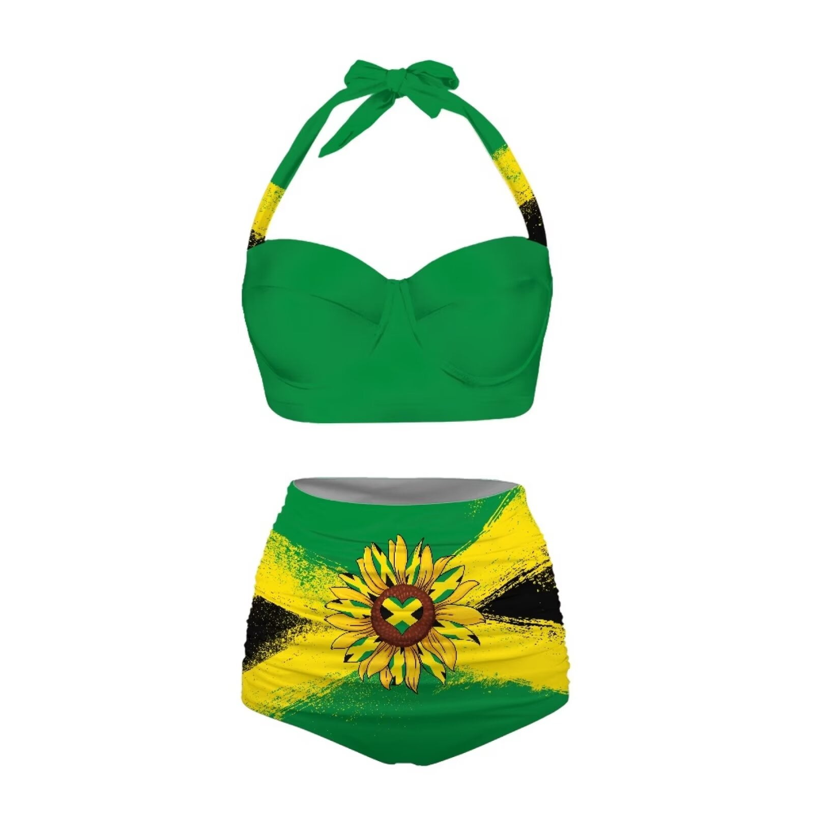 Netilgen Sunflower Jamaica Flag Beach Bathing Suit For Teens Girls