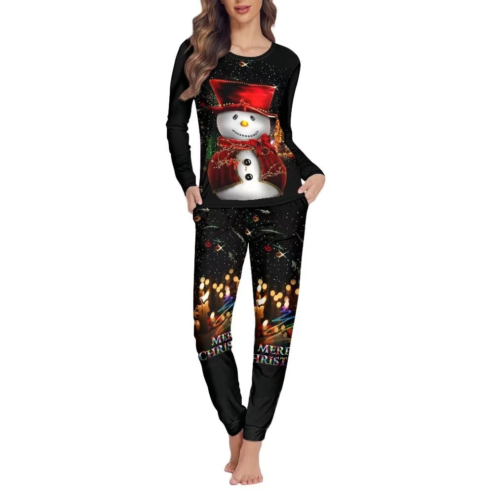 NETILGEN Ugly Merry Christmas Snowman Pattern Women Pajamas Set for ...