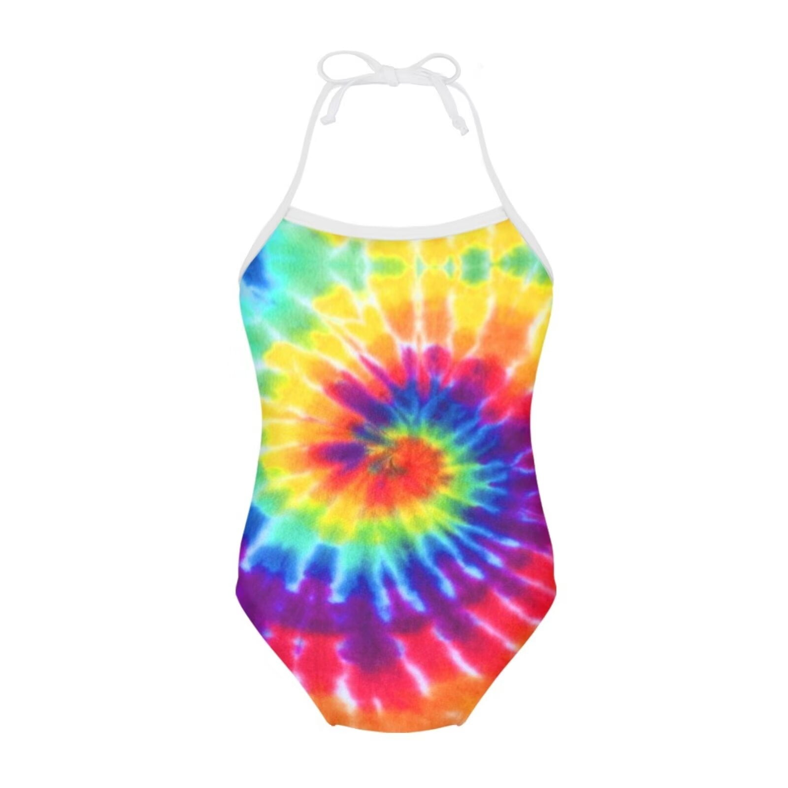 NETILGEN Vortex Rainbow Tie Dye Kids High Waisted Bikini Bottoms, Comfy ...