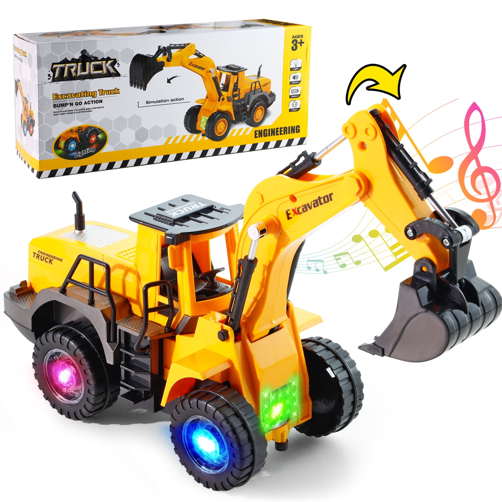 NETNEW Excavator Digger Truck Toy for Toddlers 3-6 Years with Lights ...