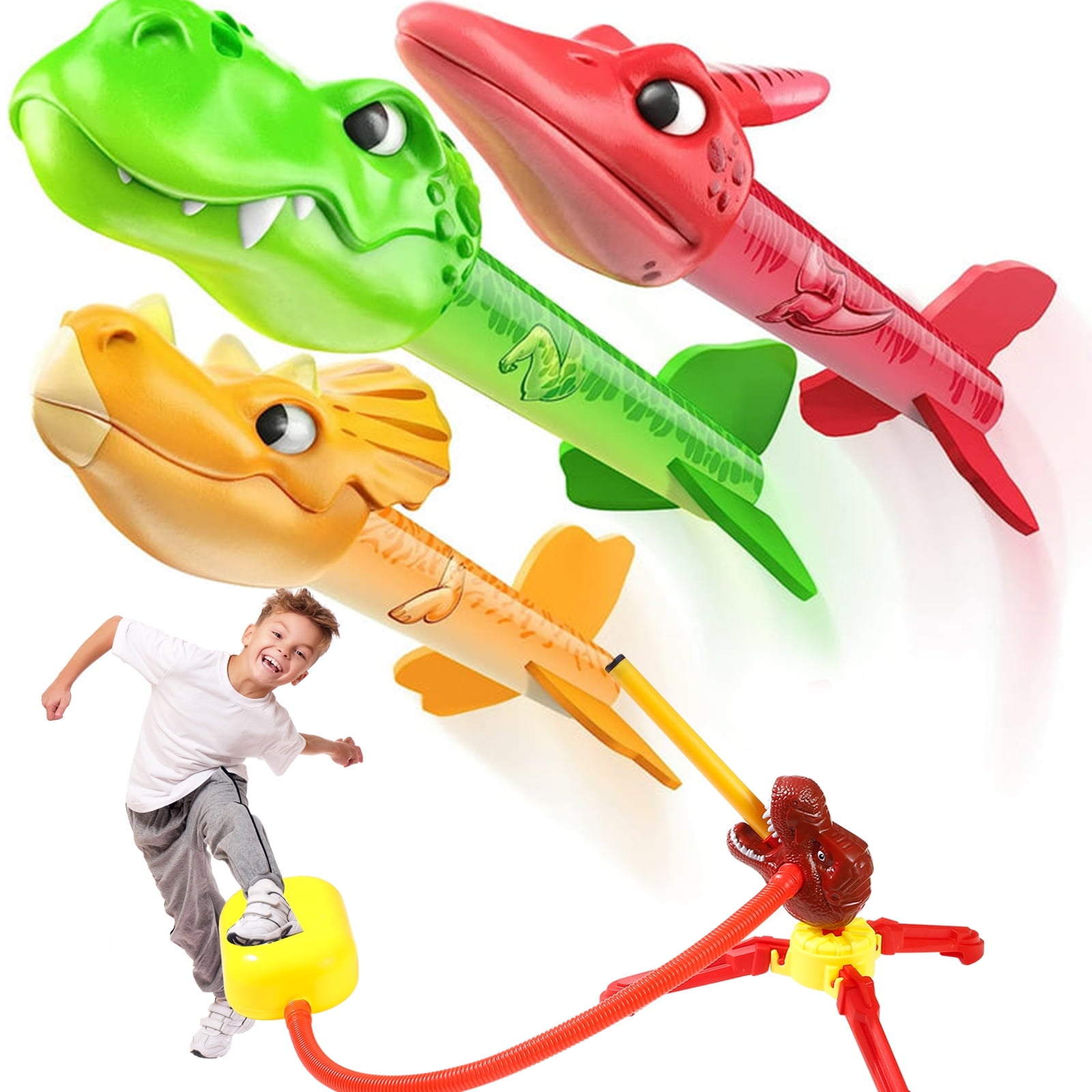 NETNEW Dinosaur Rocket Launcher Toys, Foam Stomp Rockets for Kids ...