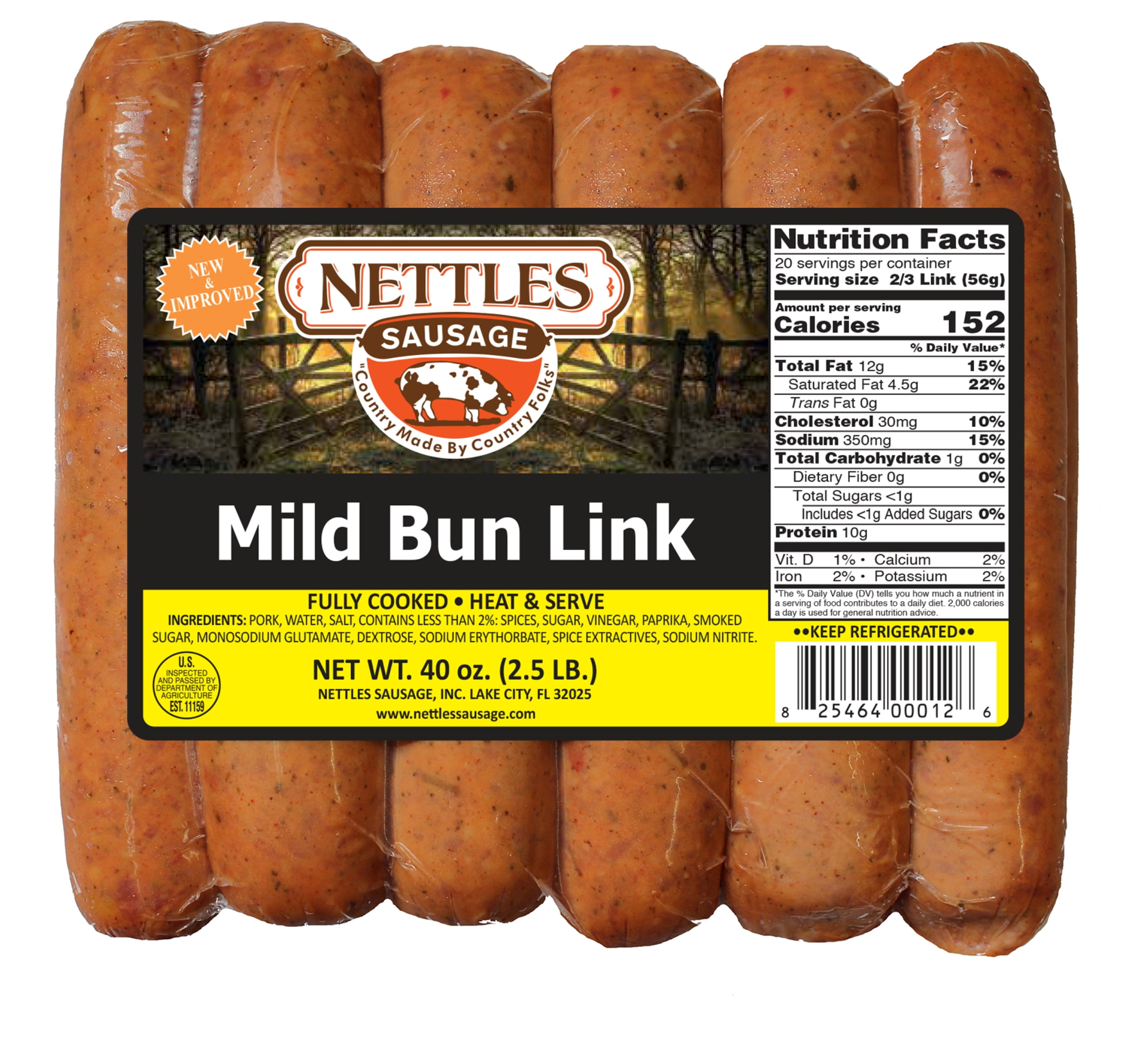 NETTLES SAUSAGE Mild Bun Link, 40 oz. (2.5 LB.), 12 Count - Walmart.com
