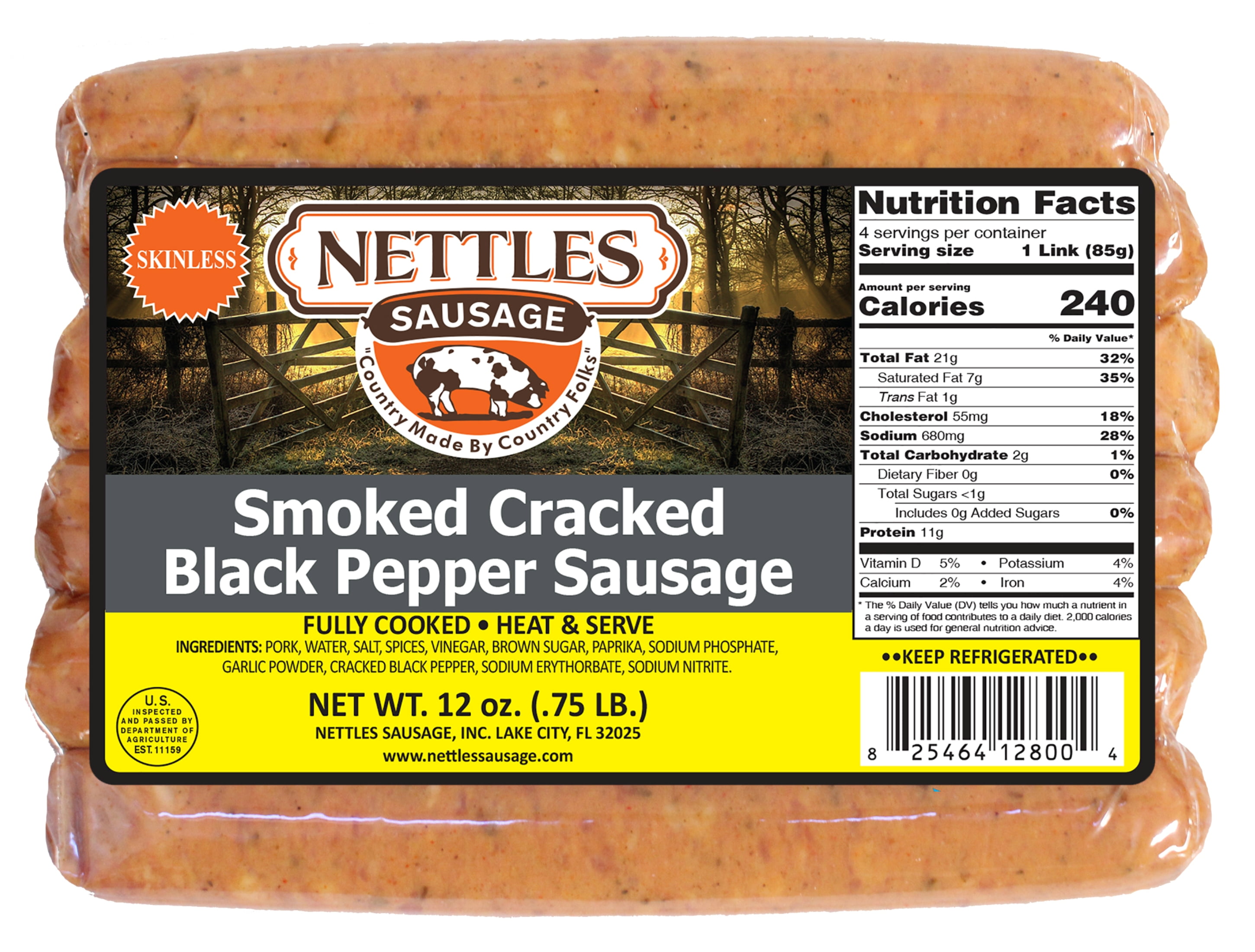 NETTLES SAUSAGE Smoked Cracked Pepper Sausage, 12 oz. (.75 LB.), 6 ...