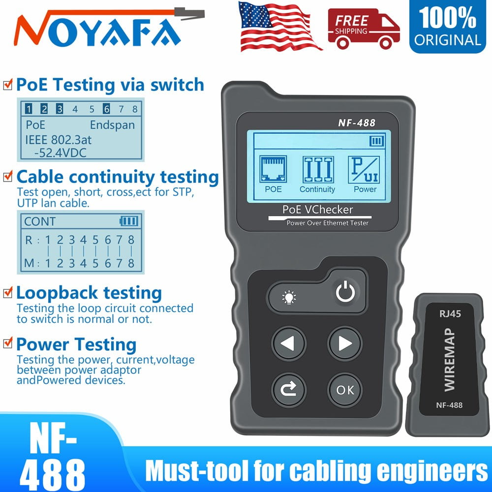 NETWORK CABLE TESTER LAN WIRE METER POE RJ45 ETHERNET VOLTAGE CURRENT ...