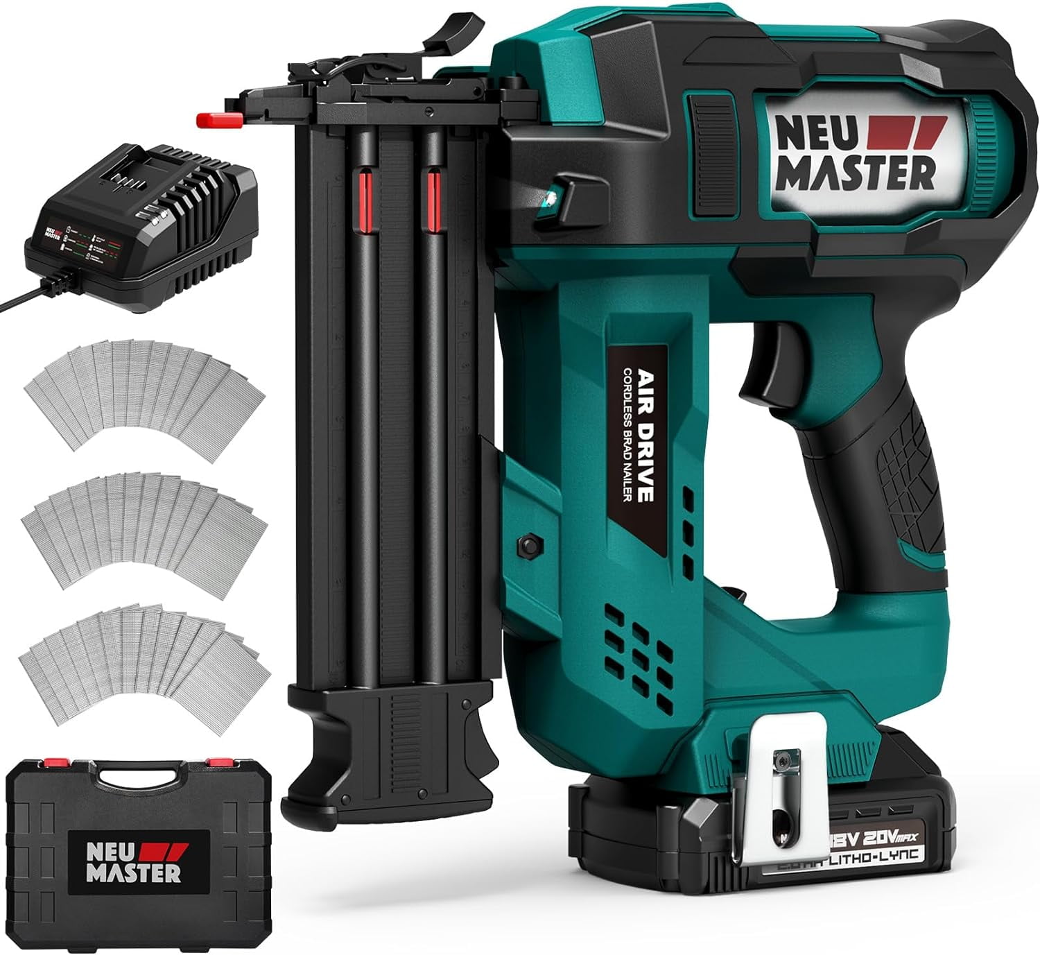 NEU MASTER 20V Max. 2.0Ah Li-ion Cordless Brad Nailer, Rechargeable ...