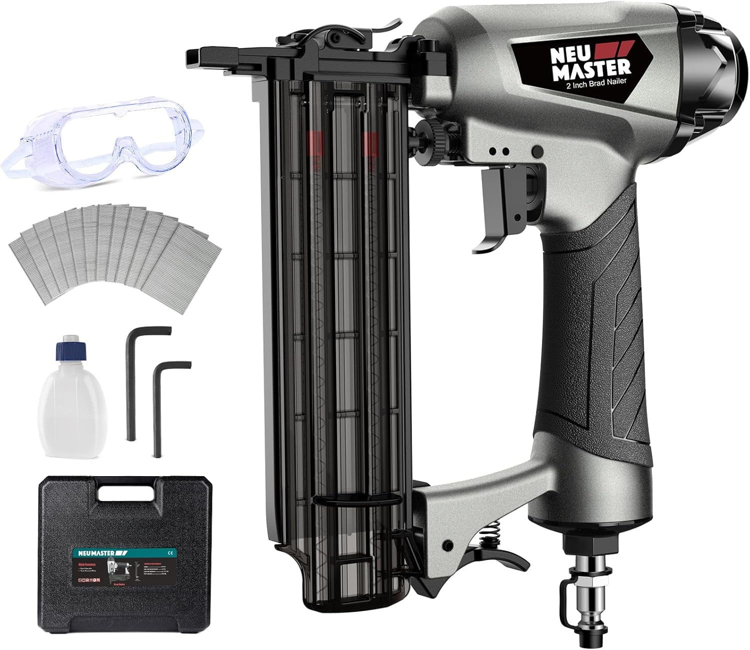 NEU MASTER Pneumatic Brad Nailer, 2 in 1 Nail Gun Staple Gun Fires 18 ...