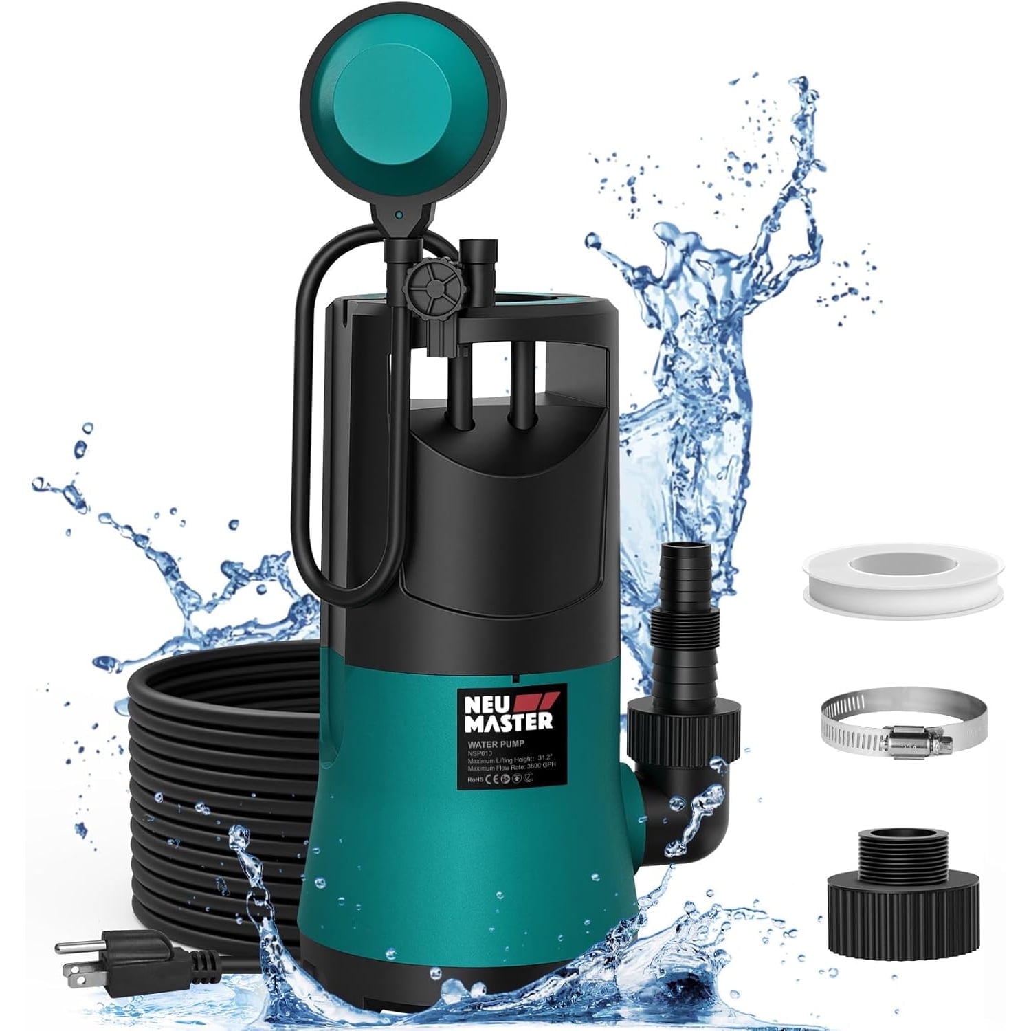 NEU MASTER Sump Pump Submersible, Water Pump 1 HP 3800GPH Electric ...