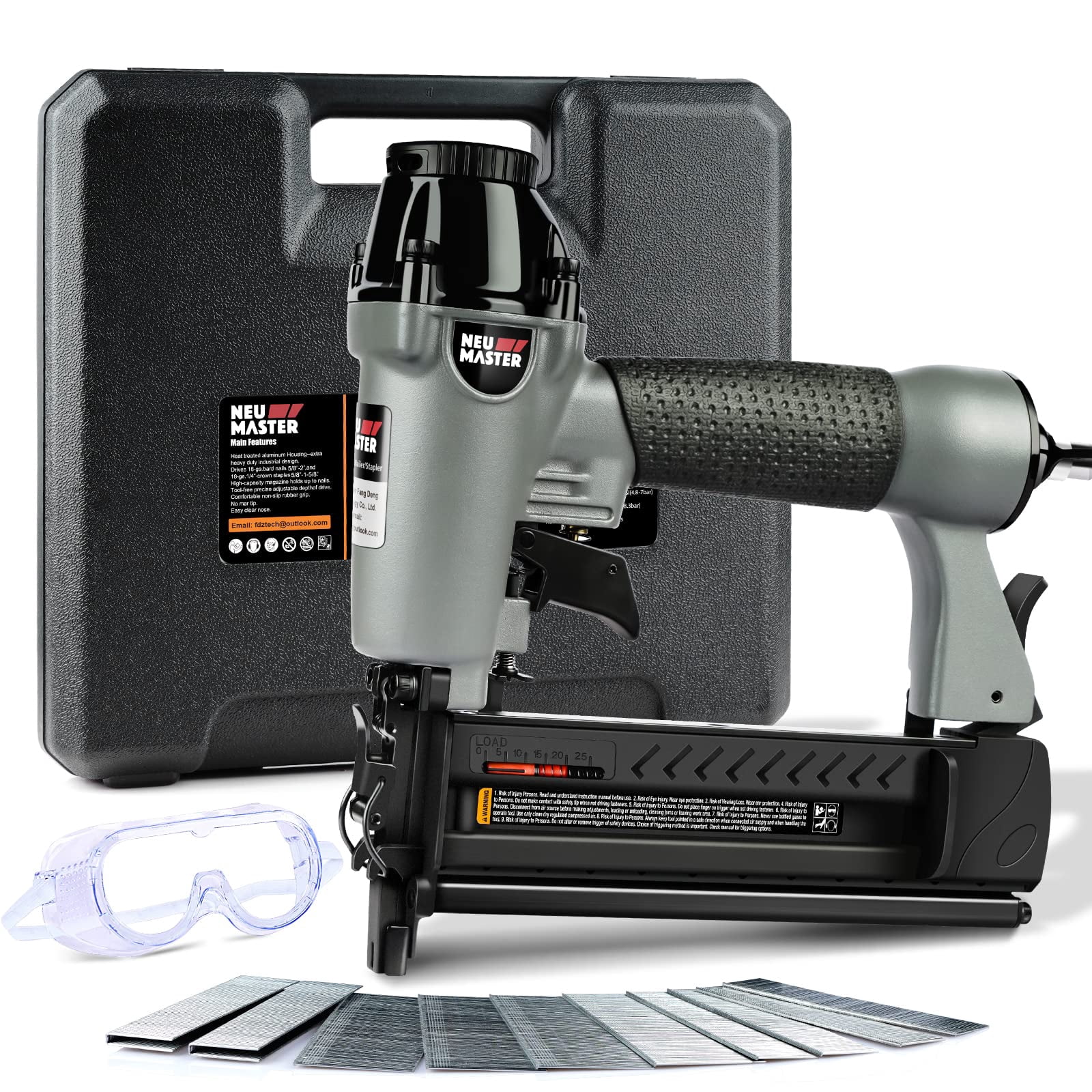 NEU Master Pneumatic Brad Nailer, 2 in 1 Nail Gun Staple Gun Fires 18 ...
