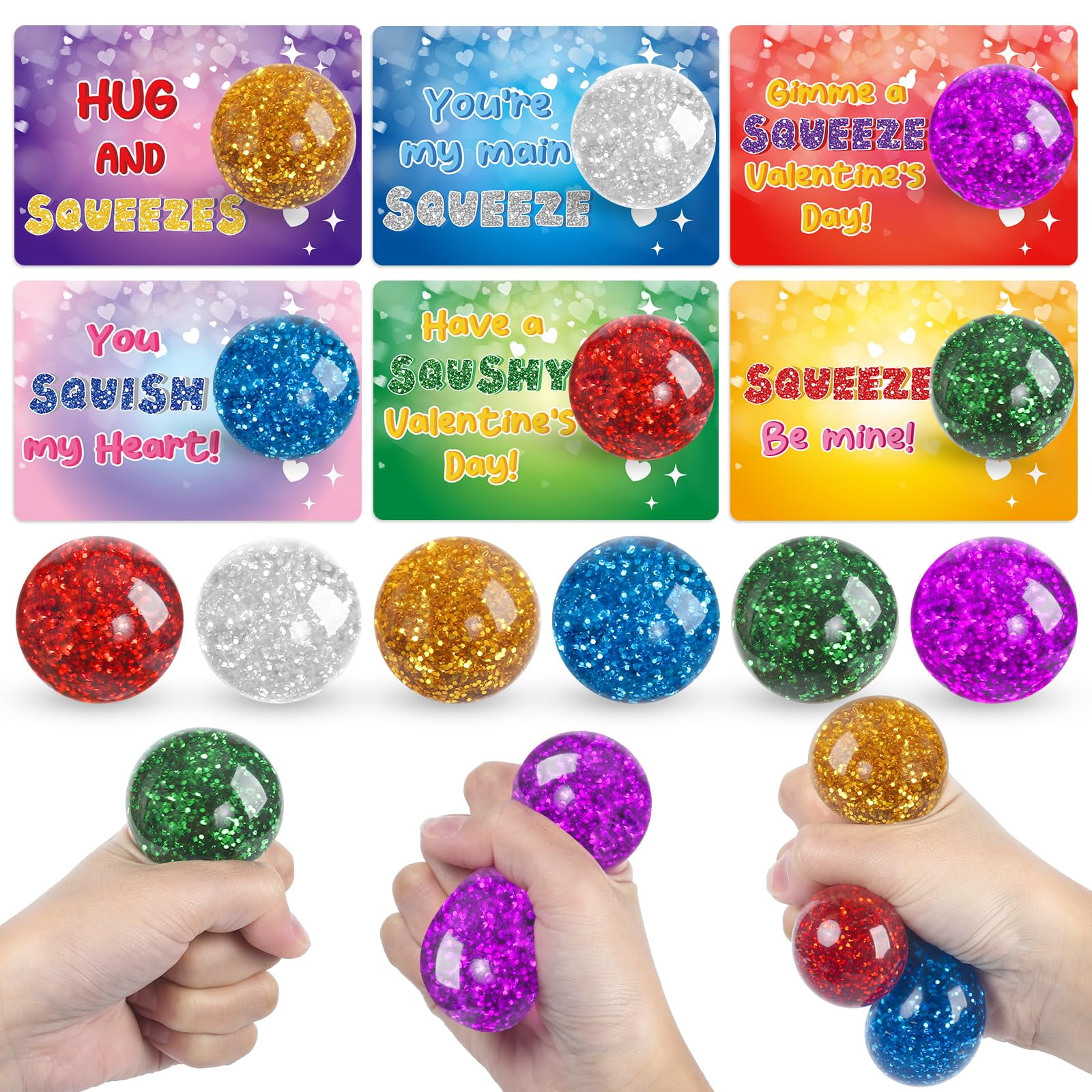 NEUBSAW 24 Pack Valentine's Day Cards with Glitter Stress Squishy Balls ...