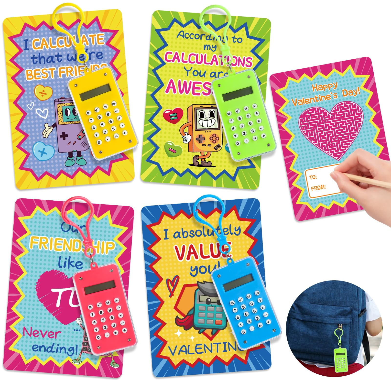 NEUBSAW 24 Packs Valentine's Day Cards with Pocket Mini Calculators ...