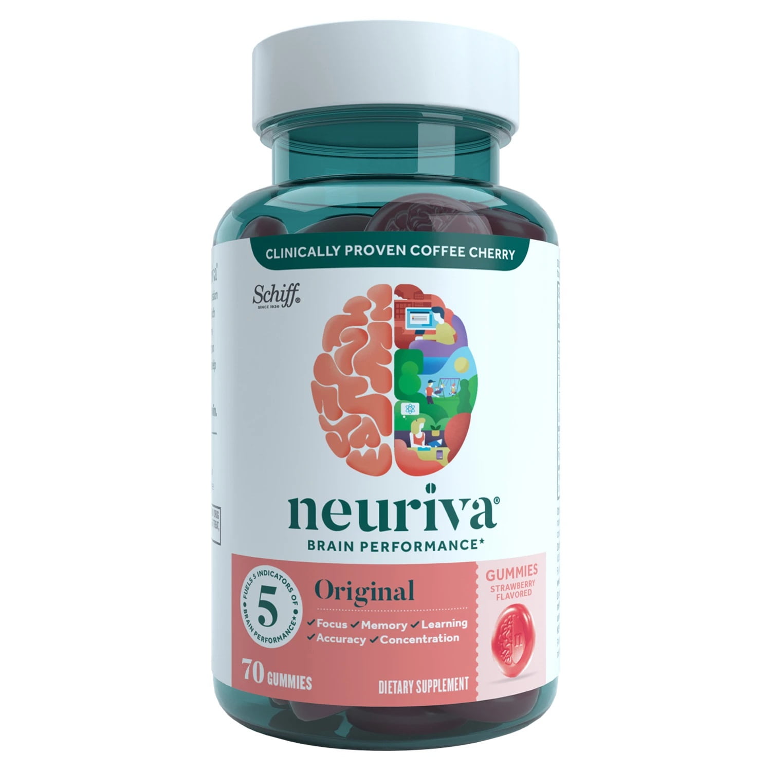 NEURIVA Brain Performance Original Gummies, Strawberry Flavor, Gluten ...