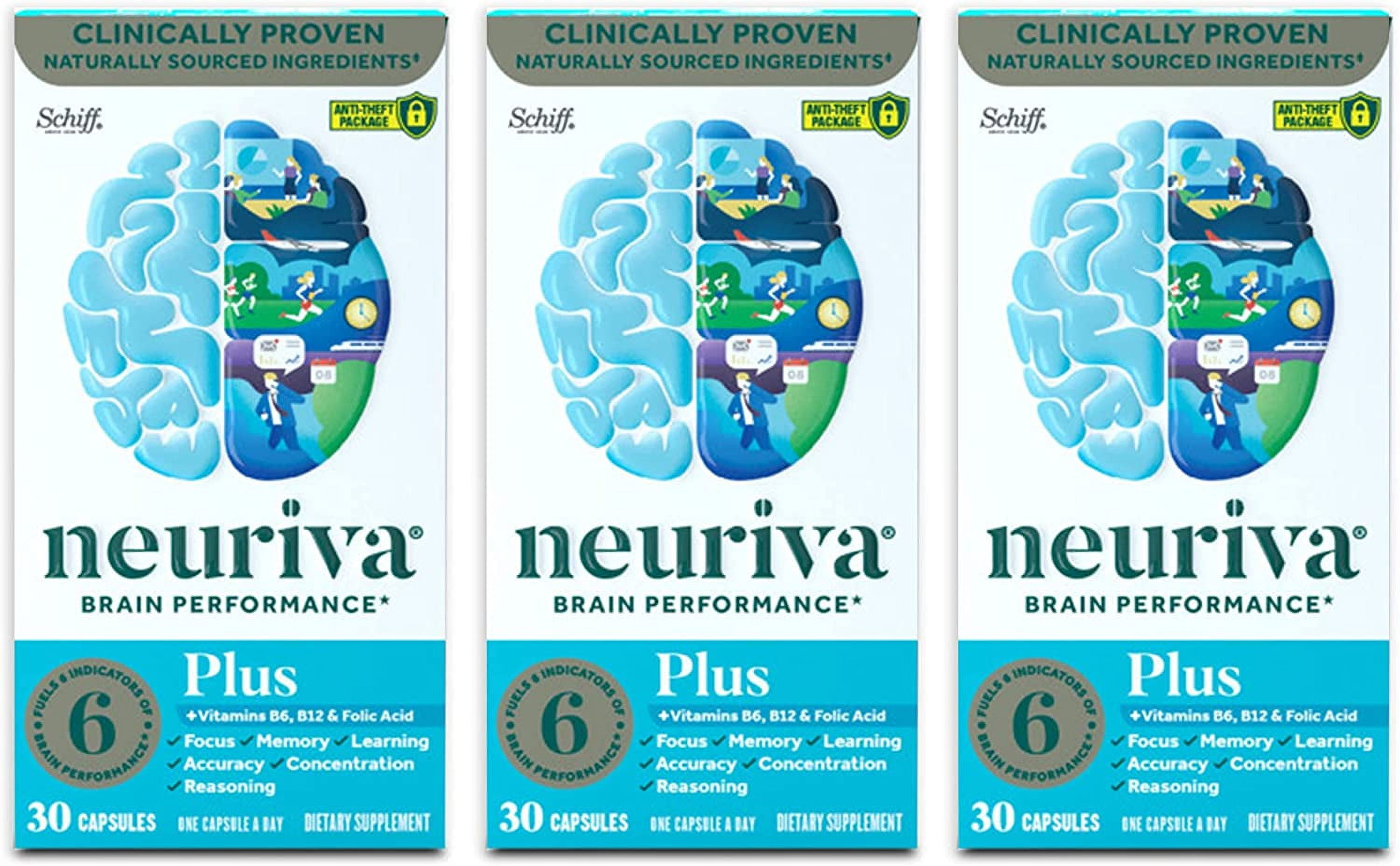 NEURIVA Plus 30 count: Clinically Proven Brain Support Supplement (Pack ...