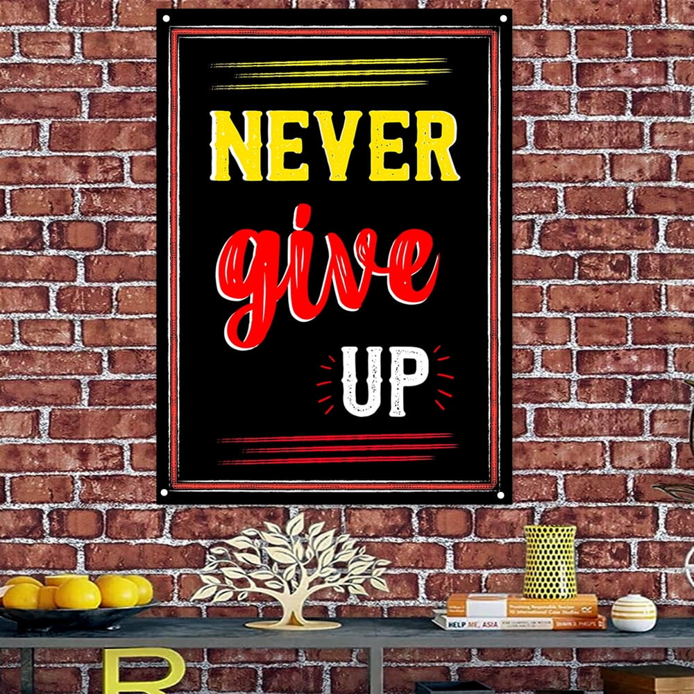 NEVER GIVE UP - Success Inspirational Slogan Tapestry Vintage Artwork ...