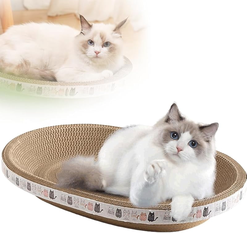 NEVERYOUYU Cardboard Cat Scratcher, 2024 Density Oval-Shaped Cat ...