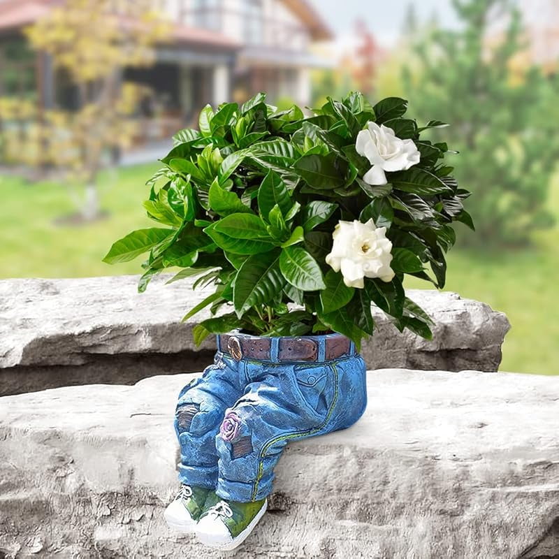 NEVERYOUYU Creative Denim Pants Resin Flower Pot, 2023 New Upgrade ...