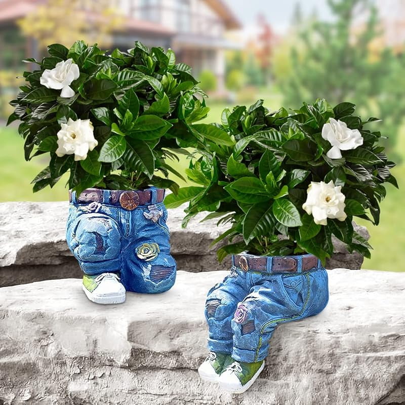 NEVERYOUYU Creative Denim Pants Resin Flower Pot, 2023 New Upgrade ...