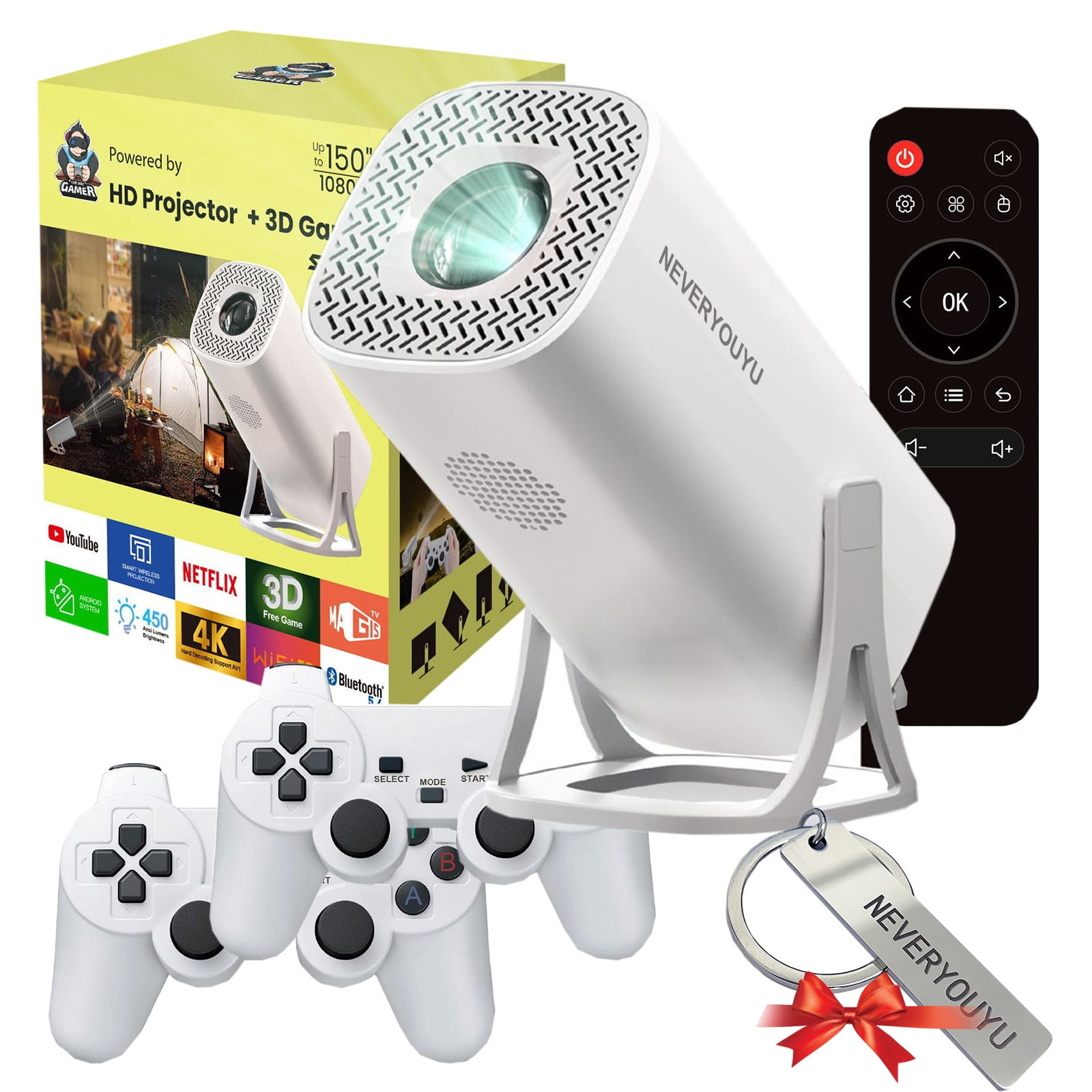 NEVERYOUYU N155 Pro Projector with Games Built in 36,000+ Retro Games ...